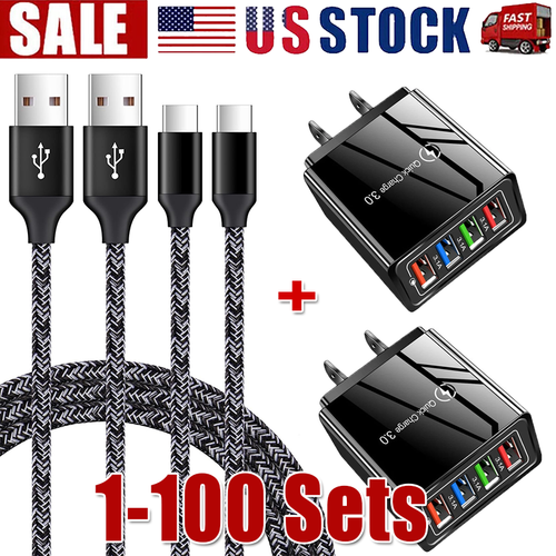 Braided USB C Type-C Fast Charging Data SYNC Charger Cable Cord 3/6 ...