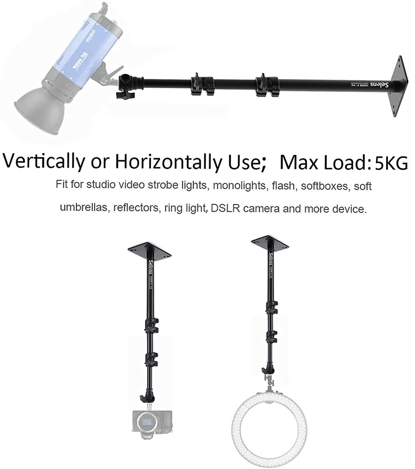 Photography 39'' Camera Wall Mount Boom Arm for Strobe Ring Light ...