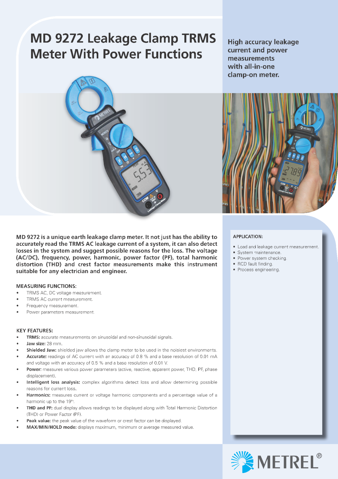 Metrel MD 9272 Leakage Clamp TRMS Meter with Power Functions Clampmeter ...
