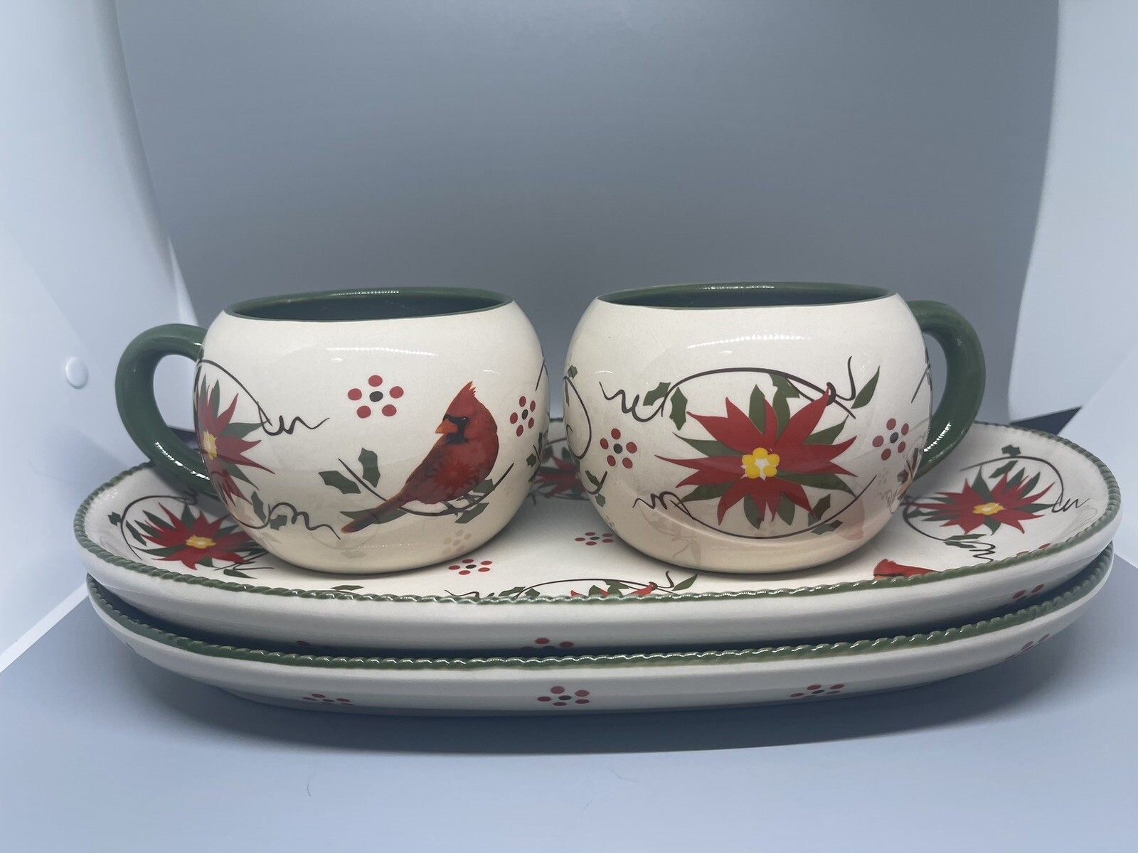 Temptations Winter Whimsy 2 Serving Platters With 2 Mugs 4 Piece Set ...