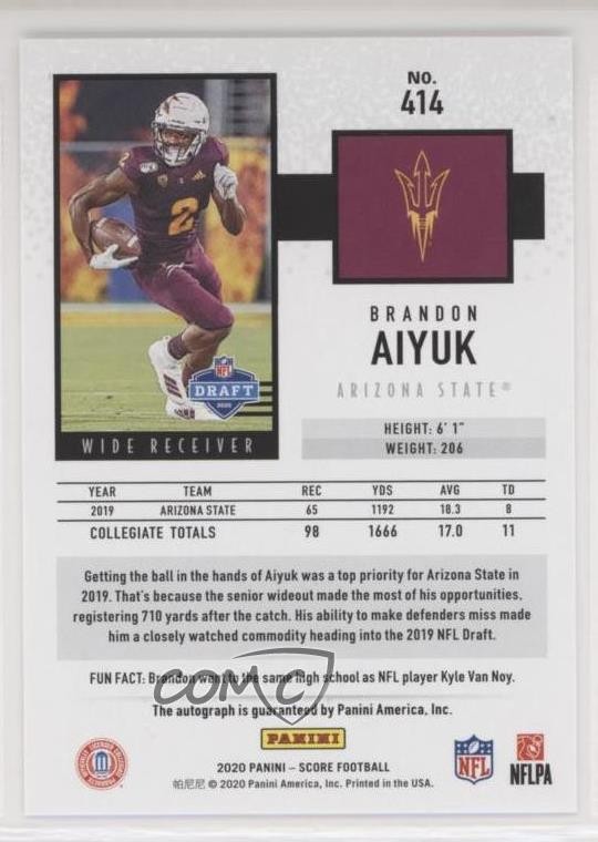 2020 Score Rookies Signatures Brandon Aiyuk #414 Rookie Auto RC | eBay