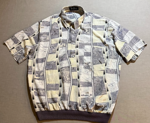 Vtg. Alan Stuart 1/4 Button Shirt Adult M Gray Abstract Geometric Short ...