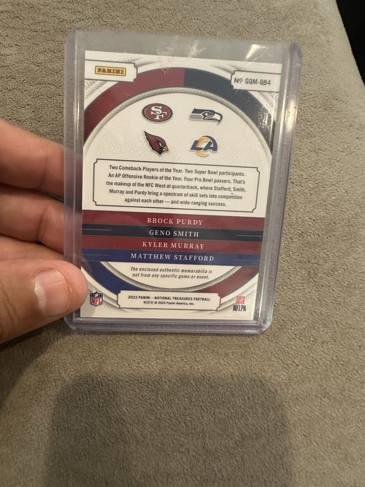 PURDY SMITH MURRAY STAFFORD 2023 NATIONAL TREASURES NFL GEAR QUAD PATCH ...