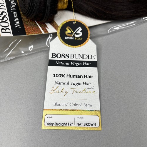 12” Natural Brown Boss Bundles Yaki Straight 100% Human Hair Track ...