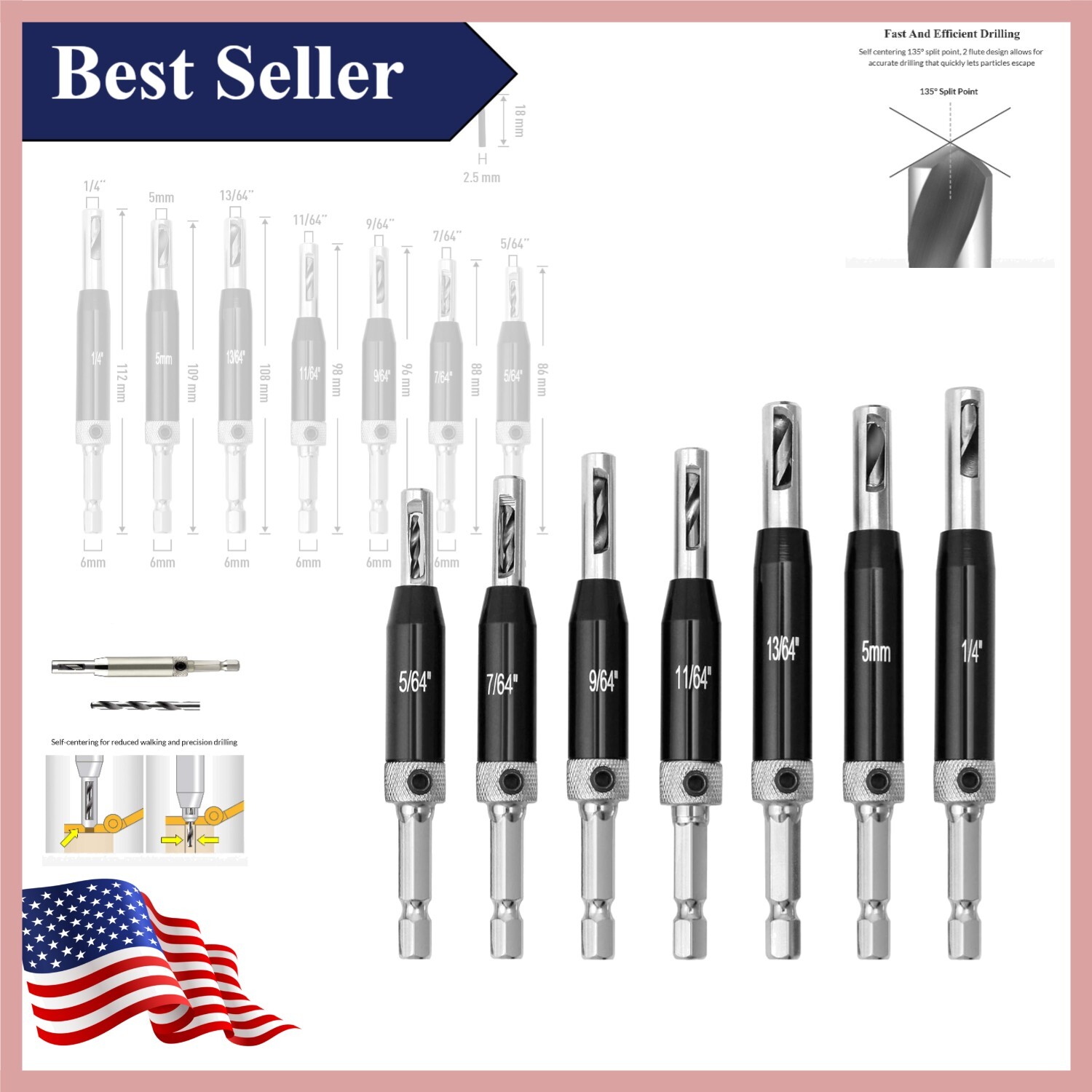 Clic-Change Door Hinge Drill Bit Set with Sawdust Discharge - Black, 1/ ...