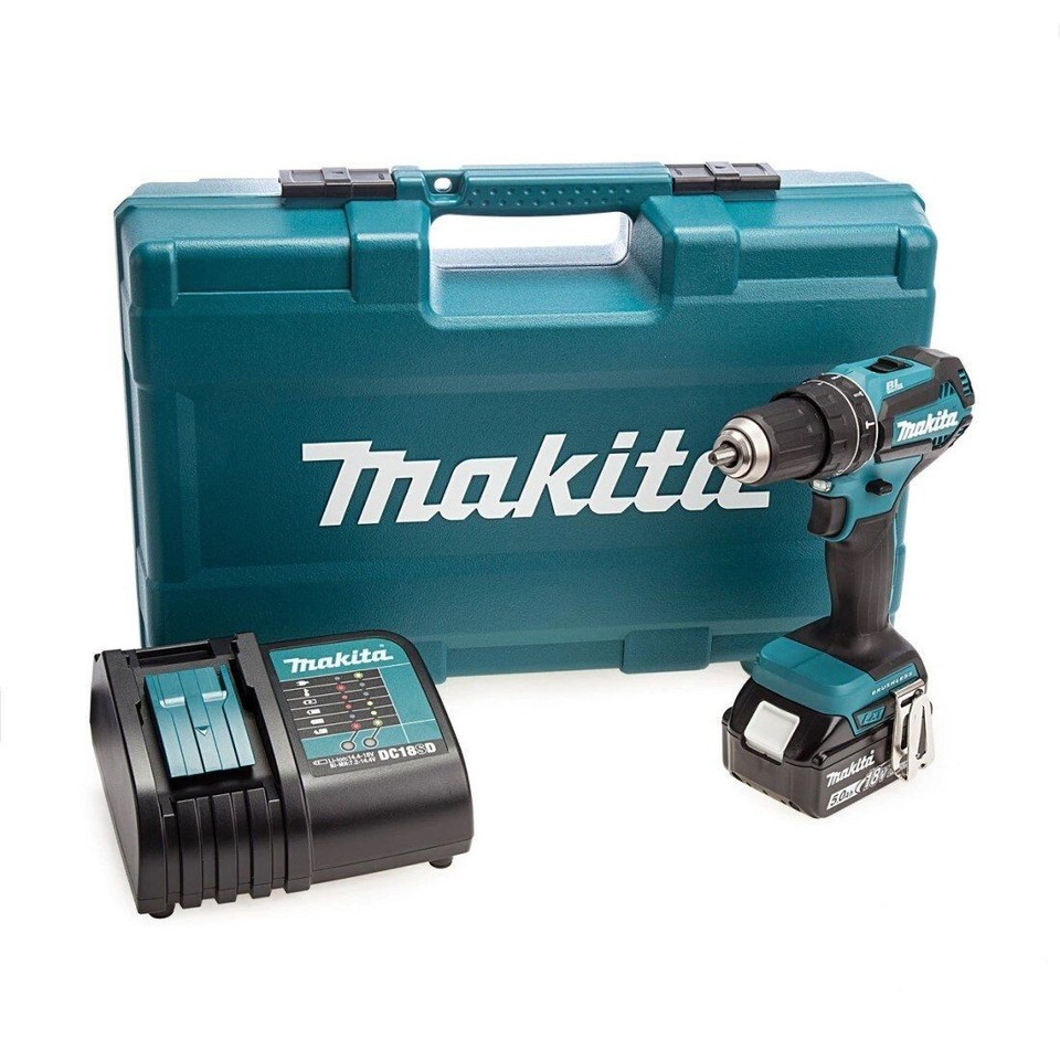 Makita 18v LXT DHP485 Combi Drill with 1 x5ah Battery and 101 Piece ...