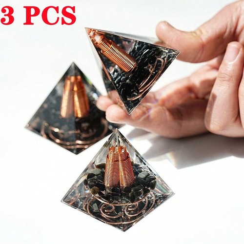 3x Spiral Copper Wire Orgonite Pyramid Obsidian Orgone Healing Energy ...