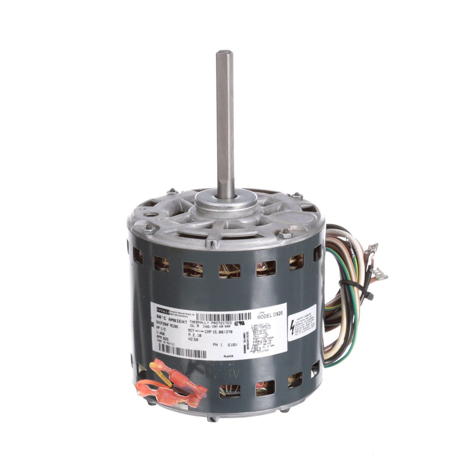Fasco D920 Condenser Fan Motor, 1/2 HP, 1 Ph, 60 Hz, 460 V, 825 RPM, 1 ...