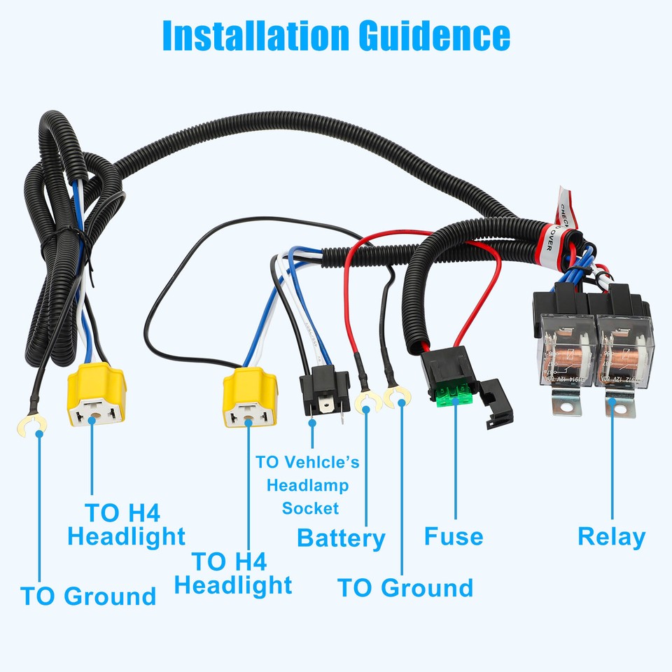 H4 LED Headlight Relay Wiring Harness Kit For Toyota Tacoma Pickup ...