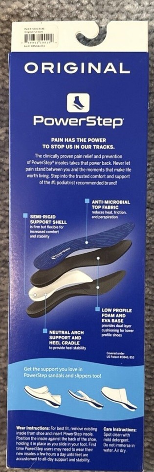 PowerStep Original Insole Full Length Inserts Orthotic Arch Support ...