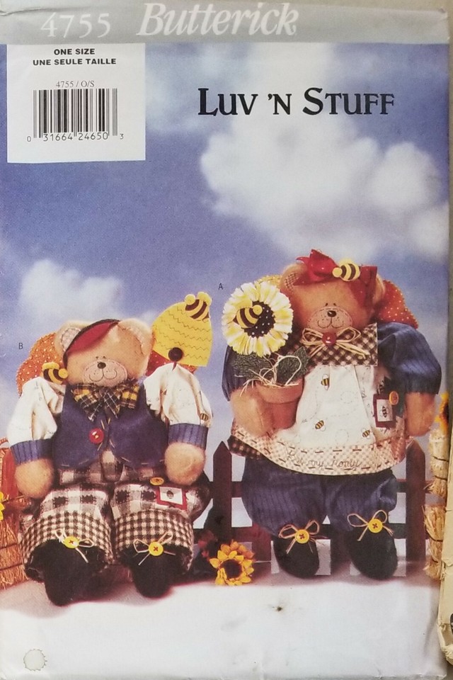 Butterick Craft Sewing Patterns Stuffed Animal Plush Dolls Bears Home ...