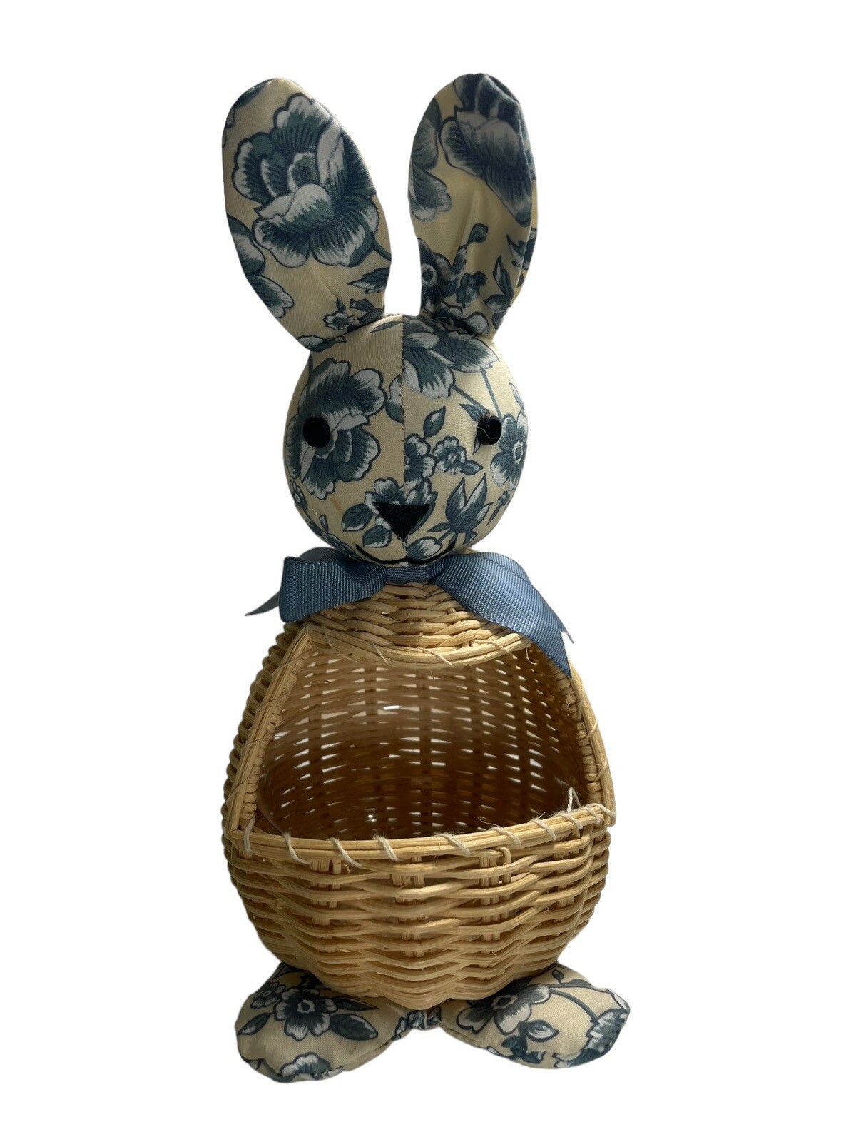 Easter Wicker Planter Basket Egg Shaped Fabric Bunny Rabbit Blue Floral ...