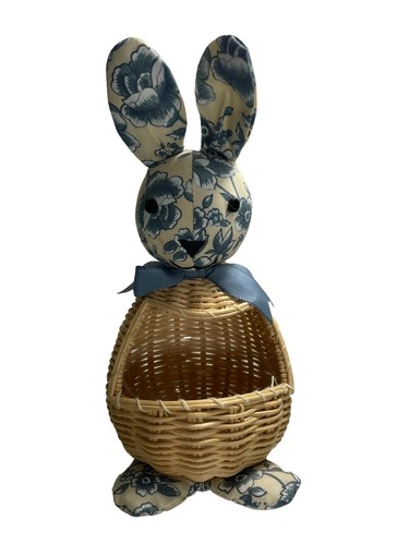 Easter Wicker Planter Basket Egg Shaped Fabric Bunny Rabbit Blue Floral ...