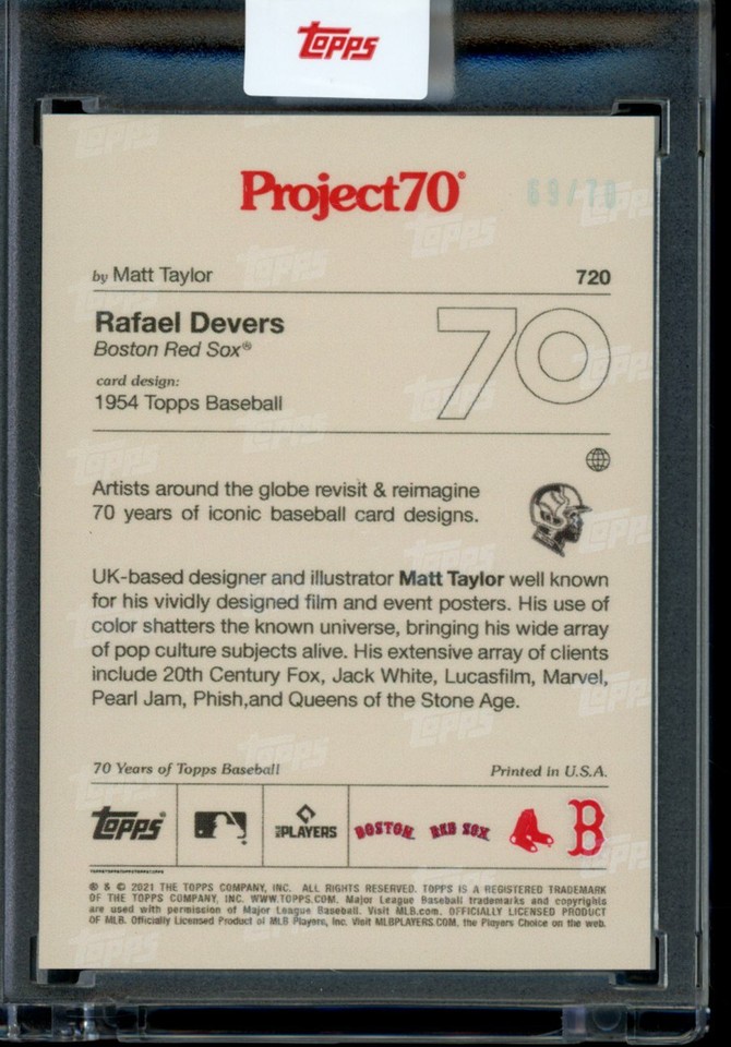 2021 Topps Project 70 Card #720 Rafael Devers 1954 Matt Taylor Rainbow ...