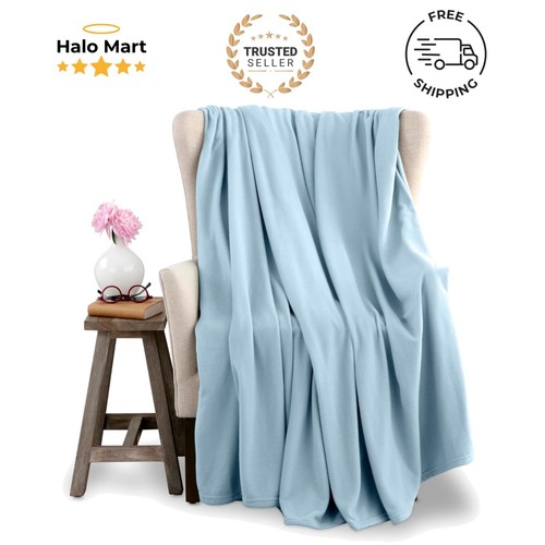 Lightweight Microfleece Blanket, Full/Queen in Elegant Light Blue ...