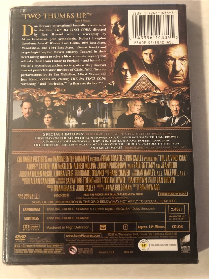 The Da Vinci Code (DVD, 2006) 2 Disc Special Edition 43396148345| eBay