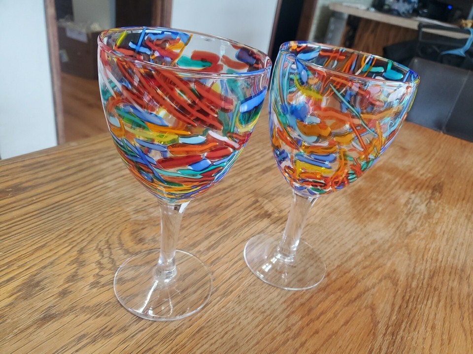 Pier 1 Confetti Art Water Goblet Wine Glasses Set 4 | eBay