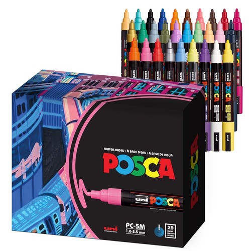 Posca Full Set of 29 Acrylic Paint Pens with Reversible Medium Point ...