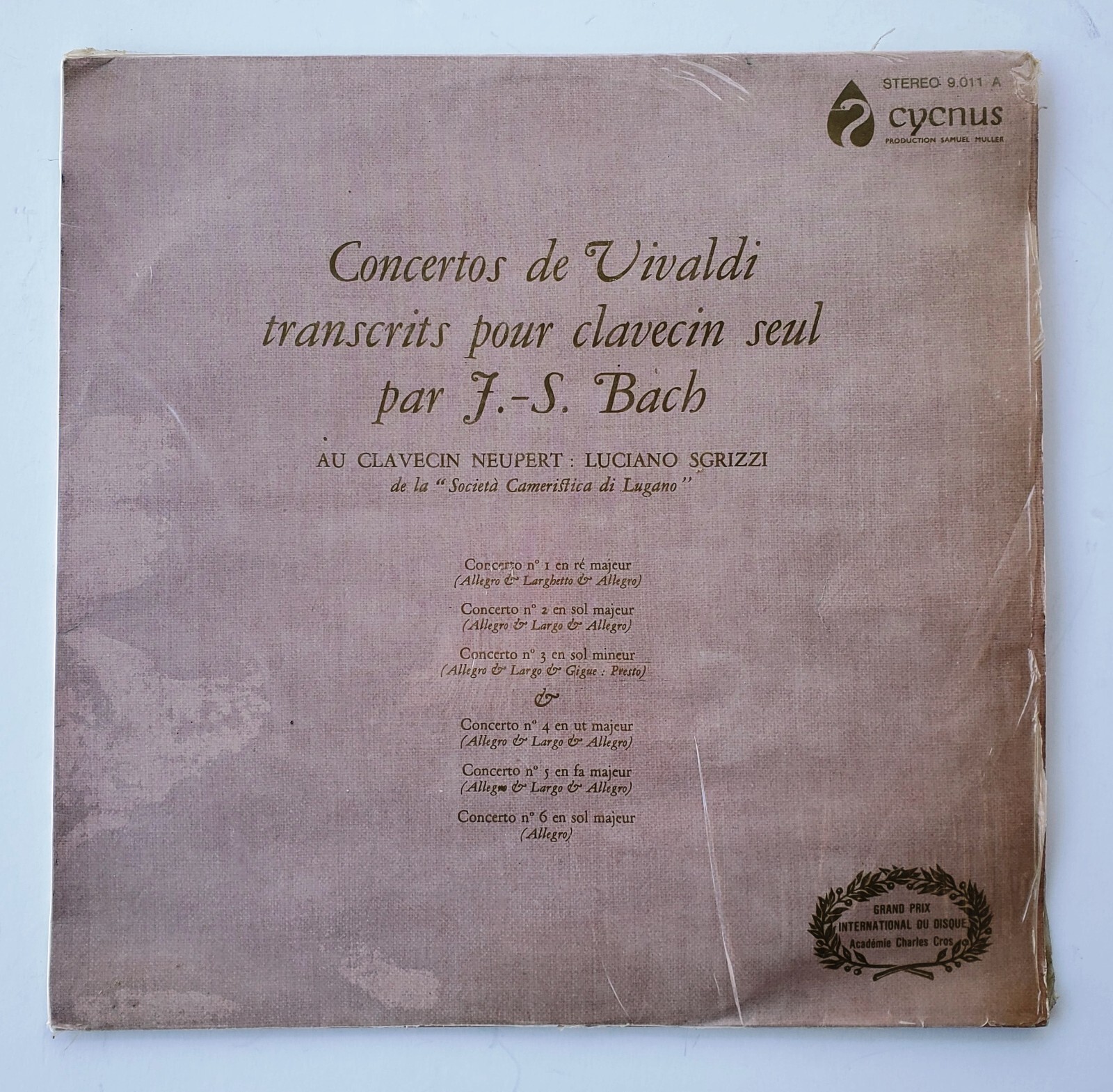 Luciano Sgrizzi LP Vivaldi Concertos Neupert Harpsichord Private Label ...