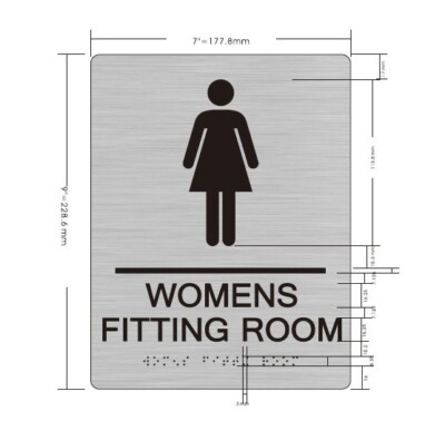 Women's Fitting Room Sign with Tactile Text and Braille Sign silver ...