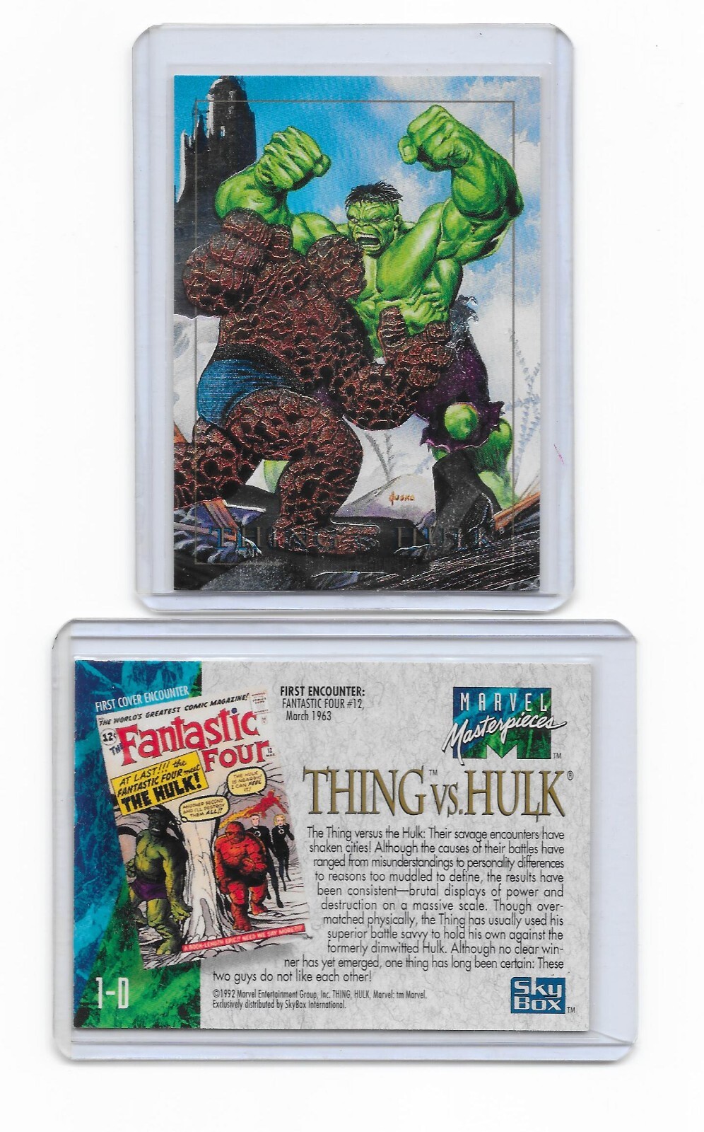 1992 MARVEL MASTERPIECES "THING VS. HULK" CARD #1-D JOE JUSKO NM ...