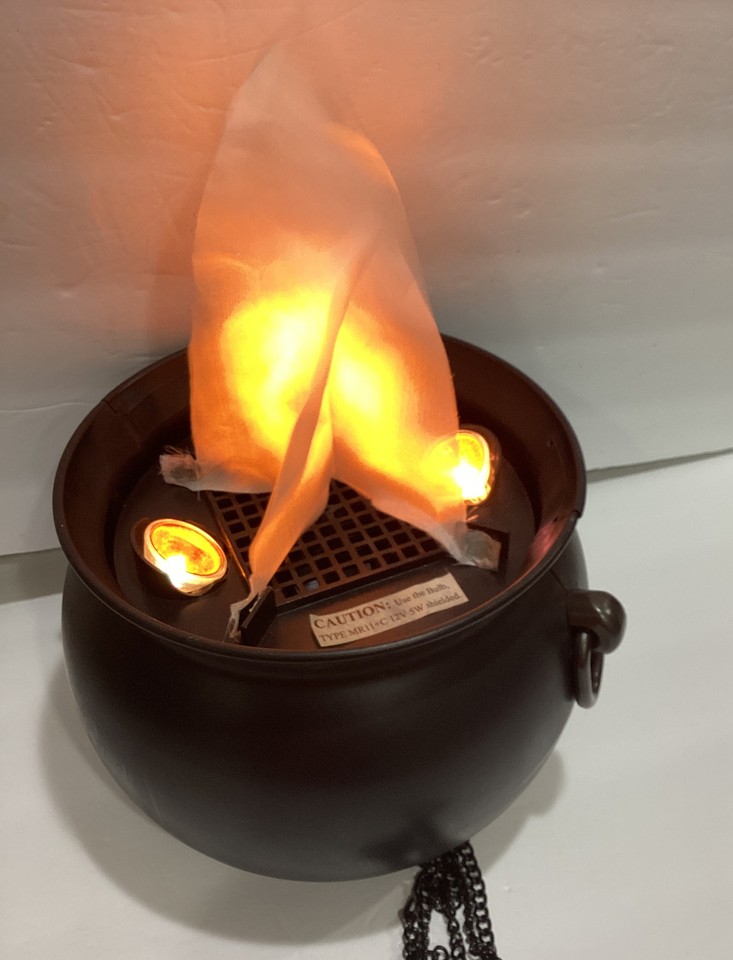 GEMMY Halloween Prop Flame Light Hanging Cauldron Fan Realistic Flames ...