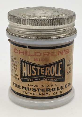 Vtg Childrens Mild Musterole Salve in Milk Glass Jar w Lid, Some ...