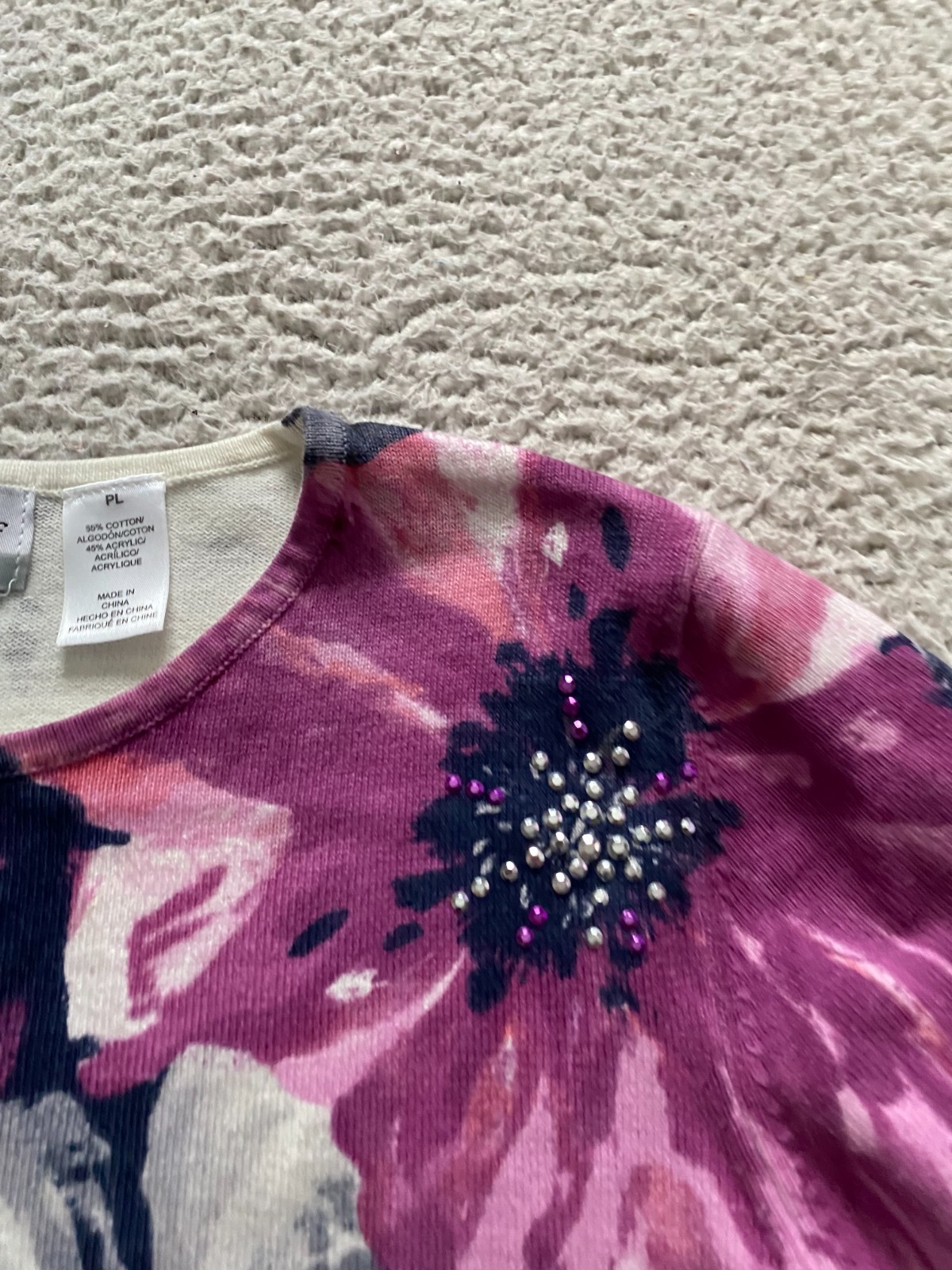 Alfred Dunner Women Floral Bead 3/4 Sleeve Crew Neck Blouse Multicolor ...