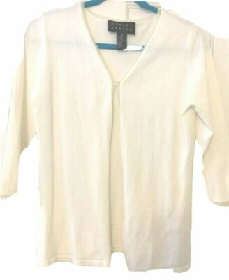 NWOT Finity Studio Womens Ivory Cardigan One Button Closure Med Silver Mesh Trim | eBay