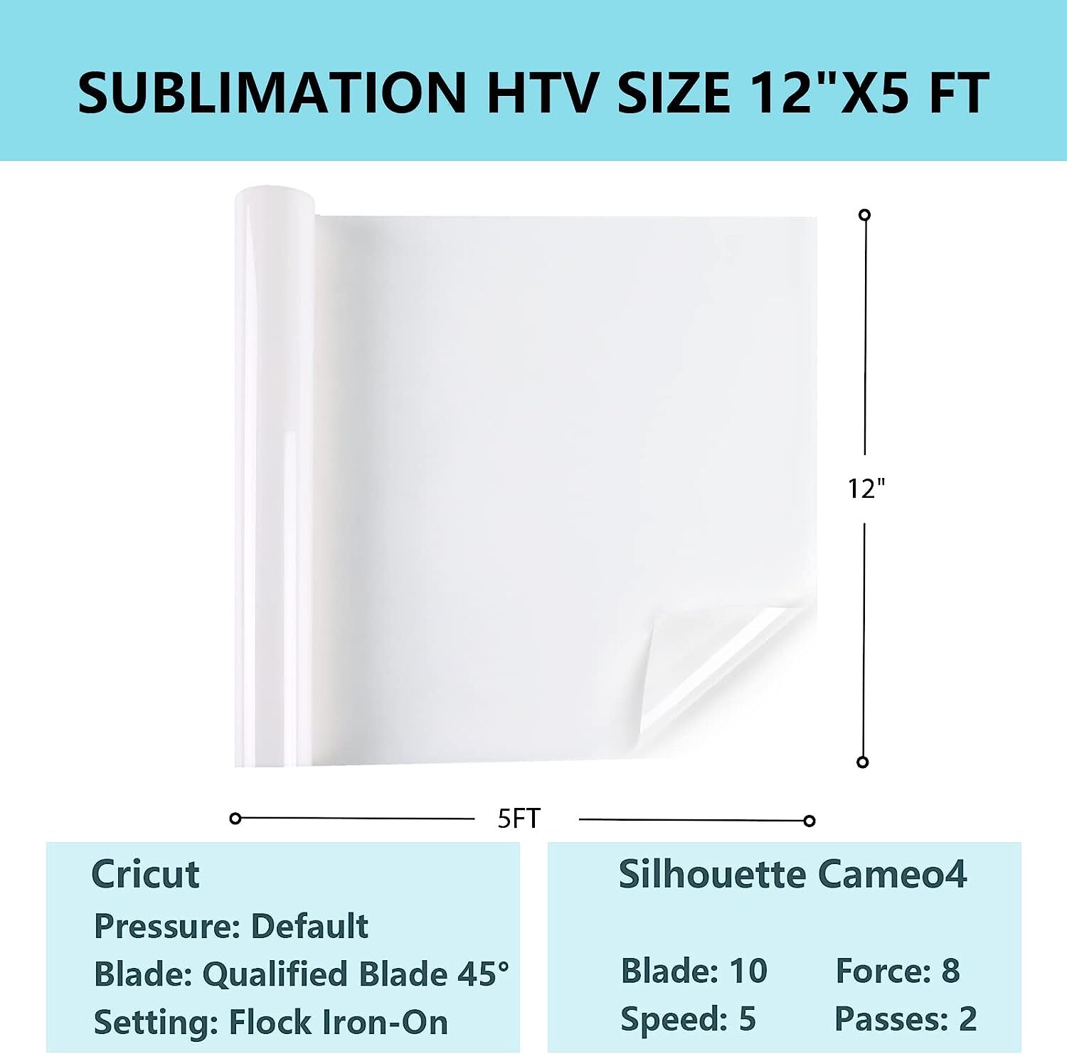 White HTV Vinyl Sublimation 12"X5FT Glossy/Matte for DARK-Colored ...