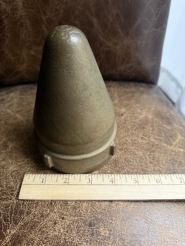 Trench Art WW2 Heavy Brass Military Ordnance US Navy Fuze Cover 4"D 5 7 ...