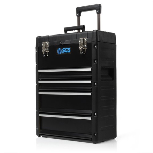 SGS Mobile Rolling Suitcase Tool Box 4 Drawers, Top Box w/ Tray, Clasps ...