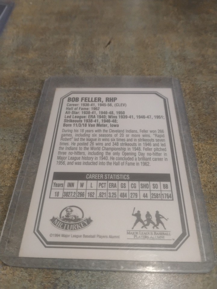 Bob Feller Mr.Turkey Baseball Greats 1994 Major League Baseball Players ...