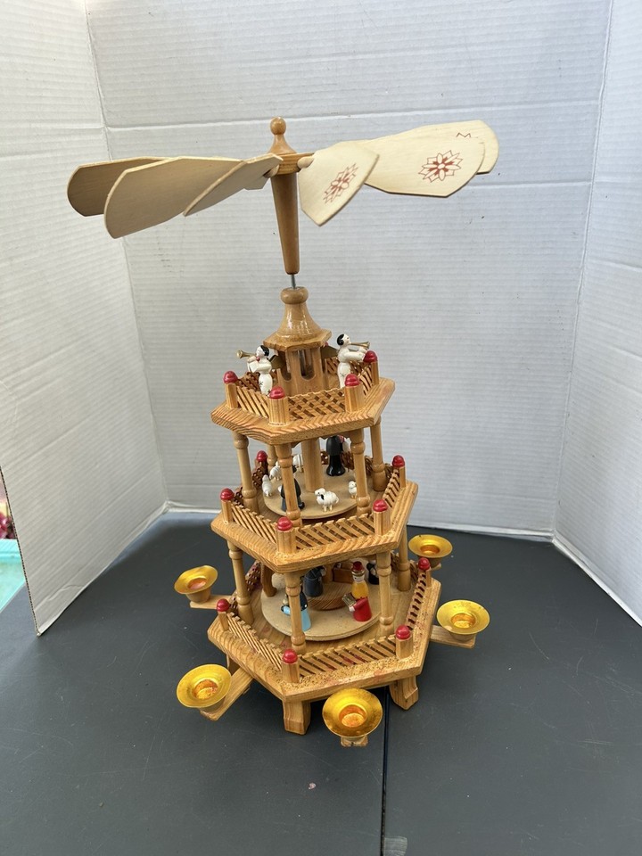 Vintage Lillian Vernon 3 Tier Wooden Pyramid Nativity Carousel 12 Inch ...