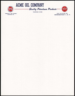 Vintage letterhead ACME OIL COMPANY RPM Motor Oil Calso Supreme ...