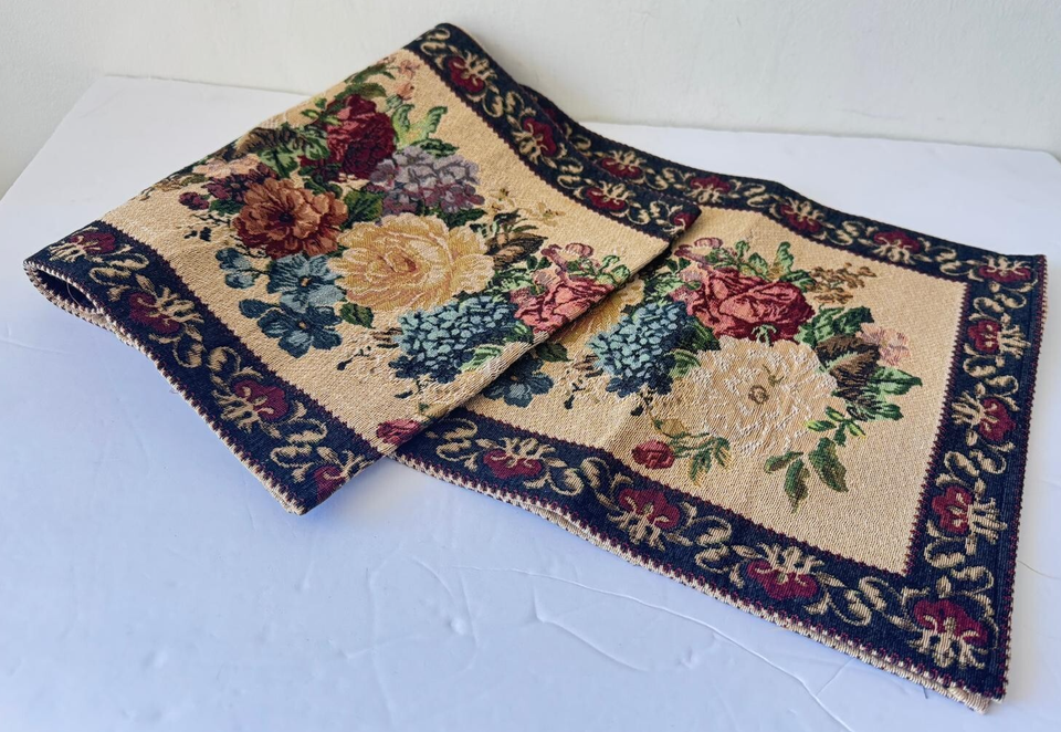 Romantex VTG Victorian Floral Tapestry Table Runner Tablecloth Cotton ...