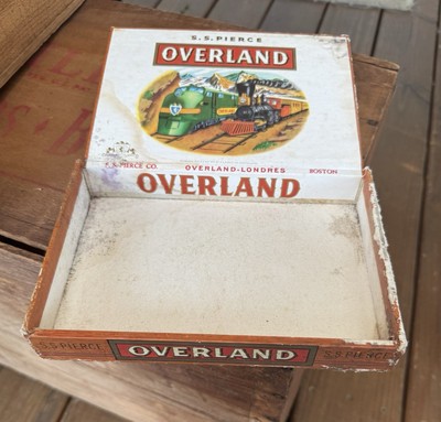 S.S. PIERCE OVERLAND Cigar Box Locomotive Embossed Label 8” X 5.5” X 1 ...