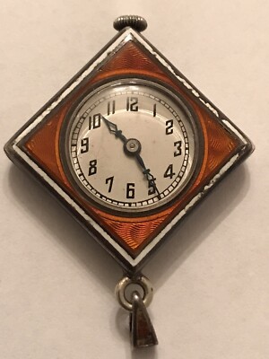 ART DECO GASSER&CO. LTD SWISS .925 ORANGE GUILLOCHE ENAMEL PENDANT ...