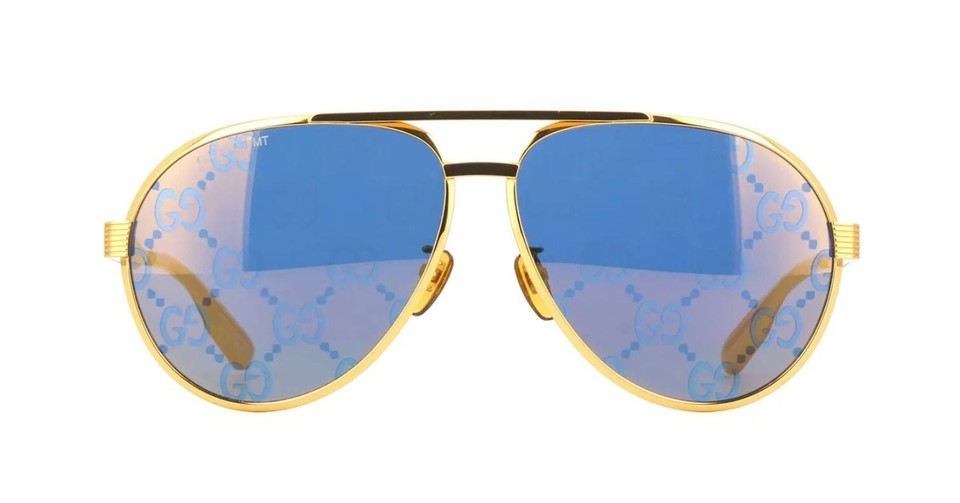 Gucci GG1513S Gold/Blue With Gold Logo Mirror (005) Sunglasses | eBay