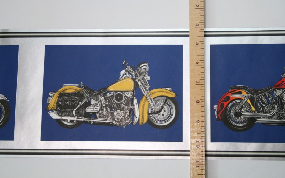 Brewster Wallcoverings Wallpaper Border Motorcycle Chopper Cobalt Blue ...