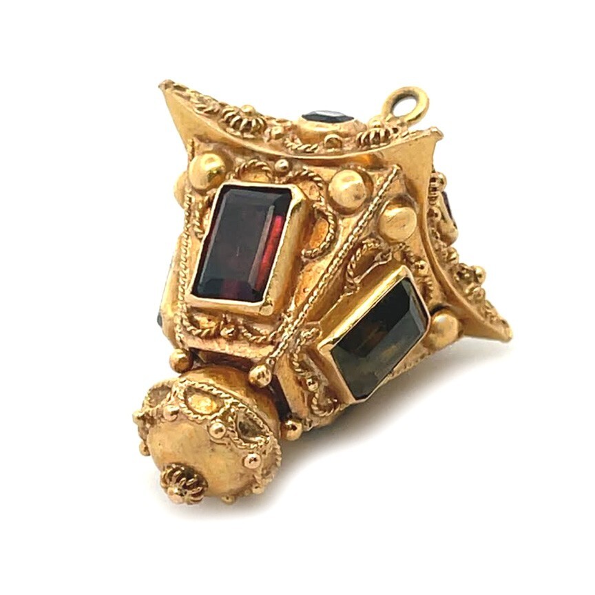 18k Lantern Fob Pendant Yellow Gold Multicolor Gems Vintage | eBay