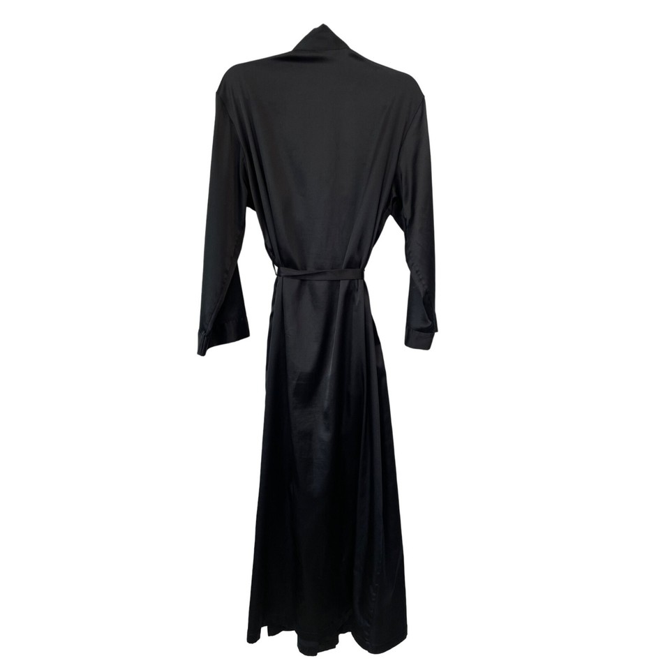 Victorias Secret Satin Long Robe Women XS Tie Waist Black Polyester ...