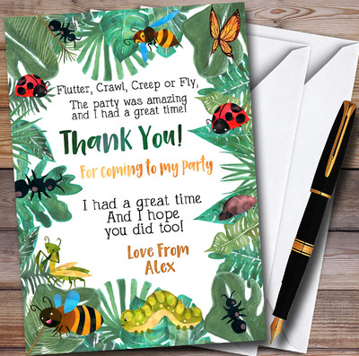 Leaves Bugs And Insects Personalised Party Thank You Cards | eBay UK