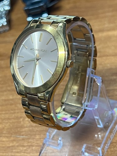 Michael Kors Slim Runway Two-Tone Steel Pink Dial Ladies Quartz Watch ...