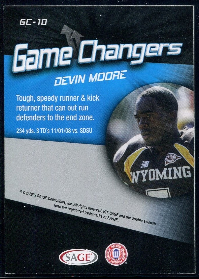 2009 Sage Hit Game Changers Devin Moore #GC-10 Florida Gators | eBay