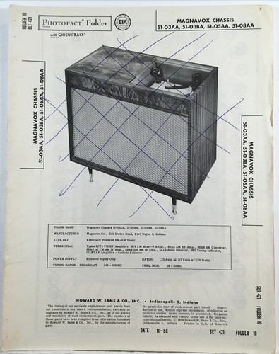 Vintage Photofact Folder 10pg. 1958 Magnavox stereo. Models many. A42 ...