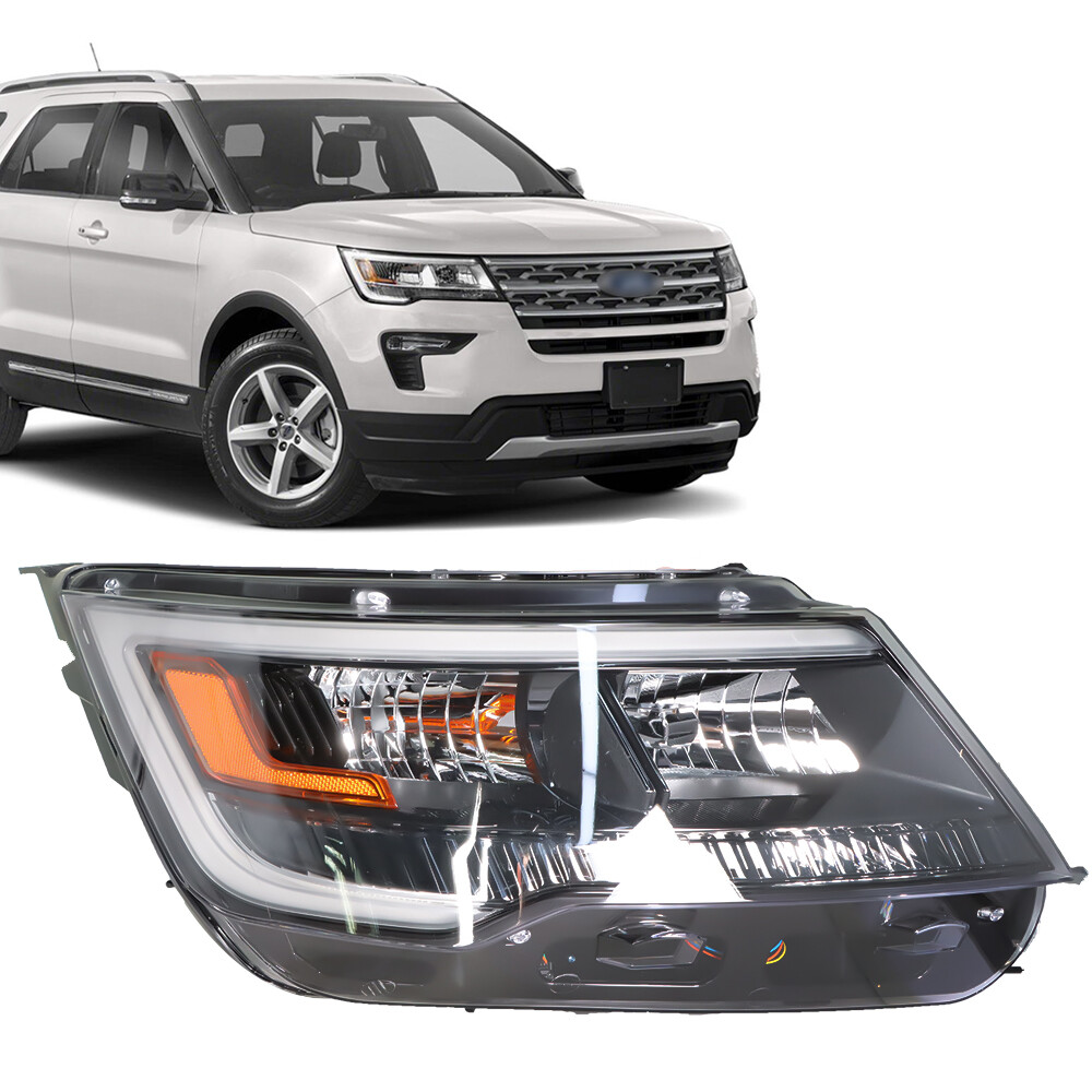 For 2016-18 Ford Explorer Headlight Headlamp Black Halogen w/LED DRL ...