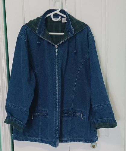 DENIM JACKET Plaid Flannel Lined Zip With Hood WOMEN'S SIZE 1X From ...