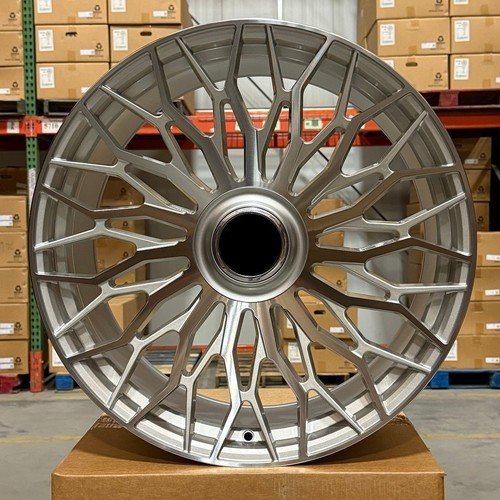 22" MESH STYLE FLOW FORGED SILVER STAGGERED WHEELS BIG FLOATING CAP ...
