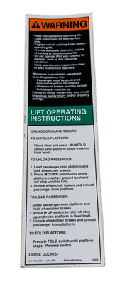 Braun Access Lift 25859 Mobility Lift Warning Decal Operating Instructions | eBay